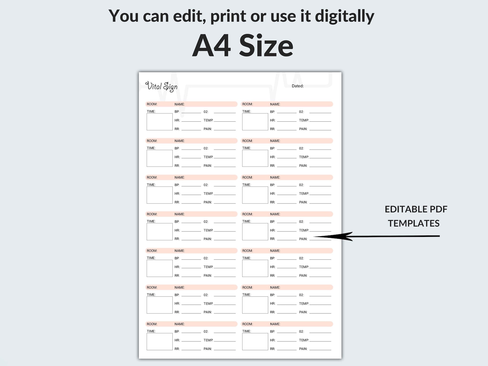Comprehensive Vital Signs Tracker, Monitoring Vital Signs, Printable ...
