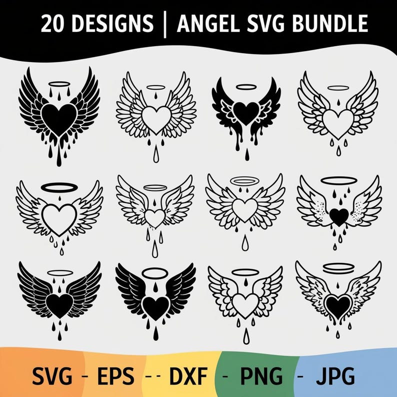 Angel Wings Svg Bundle, Angel Png, Halo Dxf, Angel Wings, Wings Clip ...