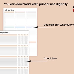 Self Care Checklist Bundle Printable, Wellness Planner, Self Care ...