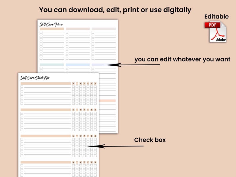 Self Care Checklist Bundle Printable, Wellness Planner, Self Care ...