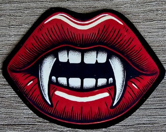 Red Vampire Lips Sticker Clipart Fangs Mouth Graphic for DTG on ...