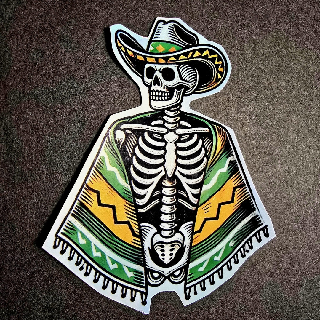 Skeleton With Pancho Halloween Sticker - Etsy