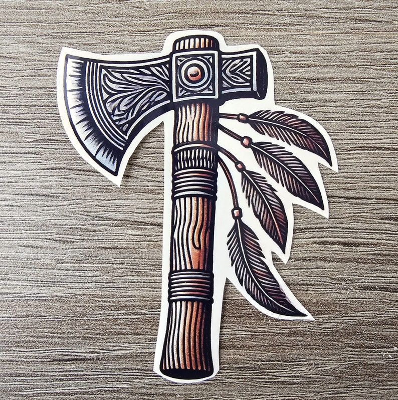 Vintage Tomahawk With Feathers Sticker - Etsy