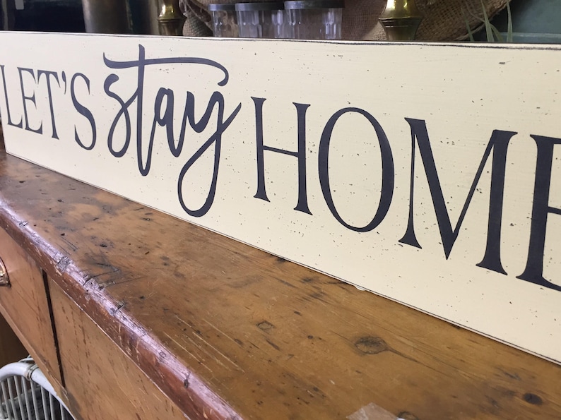 Let's Stay Home sign farmhouse decor distressed rustic | Etsy