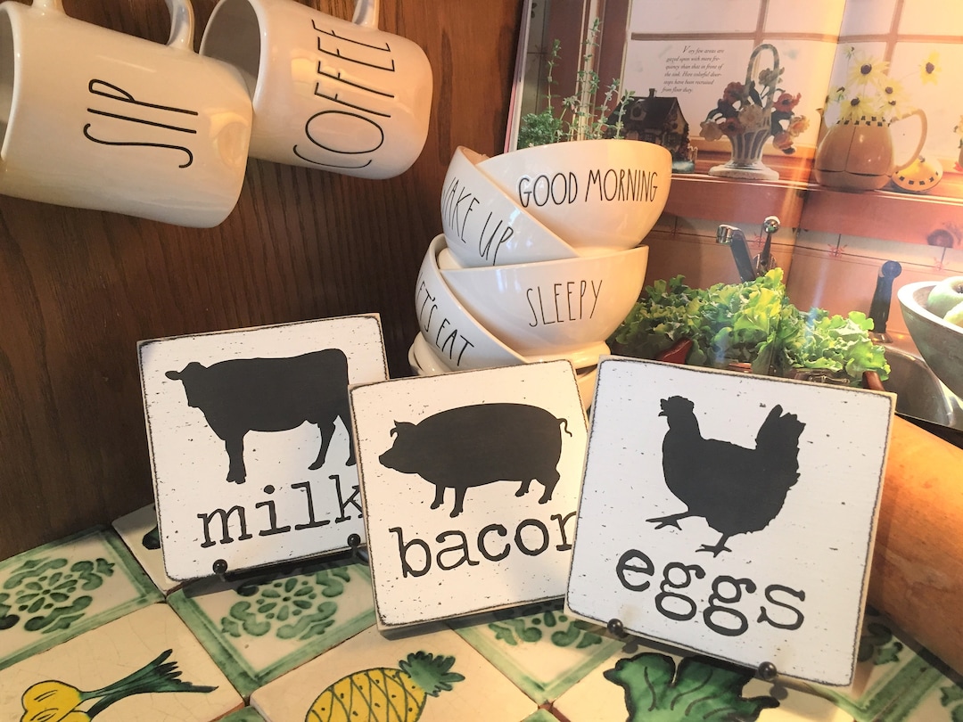 Farmhouse Kitchen Signs: Cow, Chicken, Pig - Rustic Country Decor - Etsy