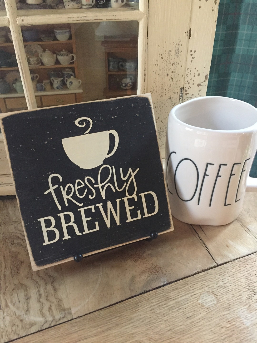 Freshly Brewed Coffee Sign: Hand Painted Wood Kitchen Decor, Coffee Bar ...