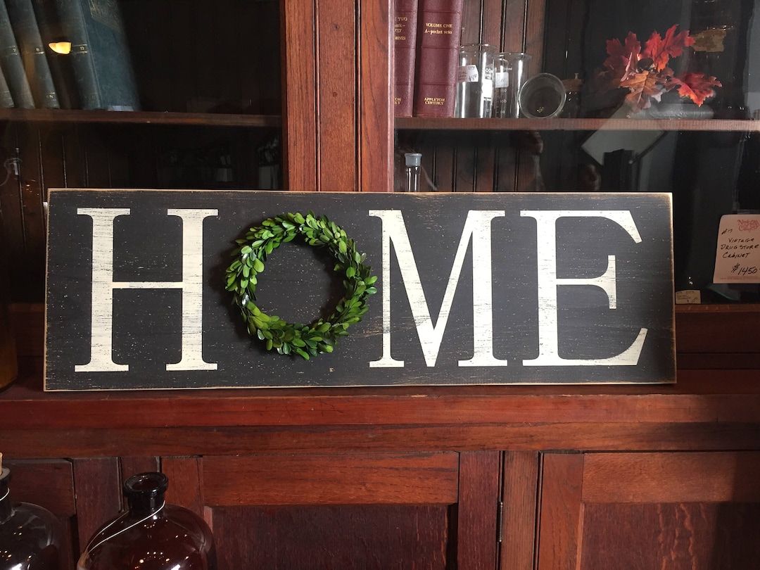 HOME Sign With Preserved Boxwood Wreath, Farmhouse Decor, Fixer Upper ...