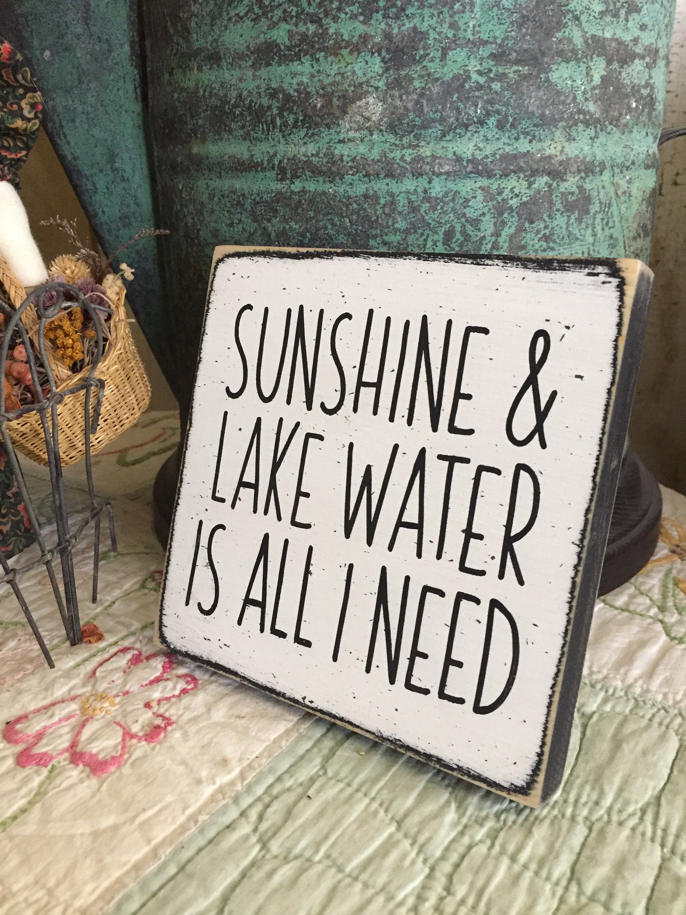 rustic white lake sign Sunshine & lake water is all I need mini 5.5 ...