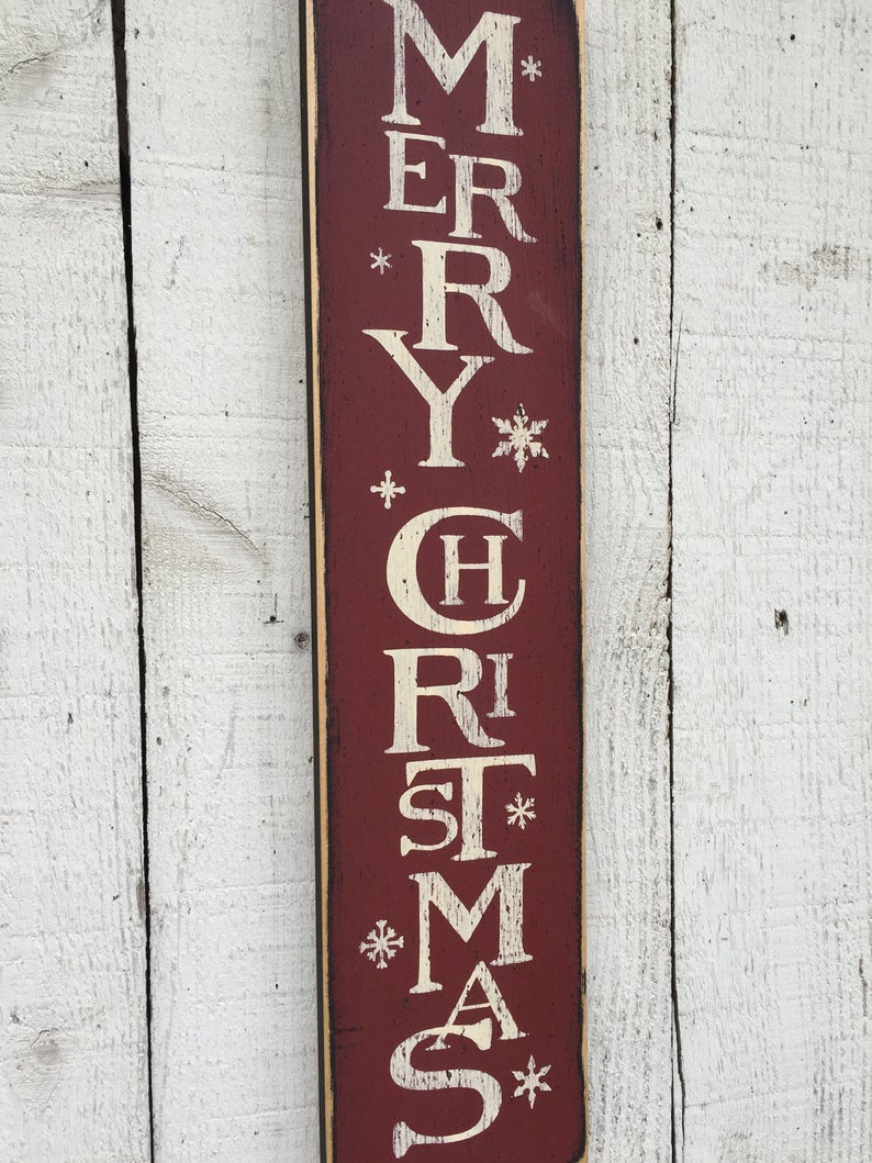 Merry Christmas Vertical Wood Sign Vintage Style Christmas | Etsy