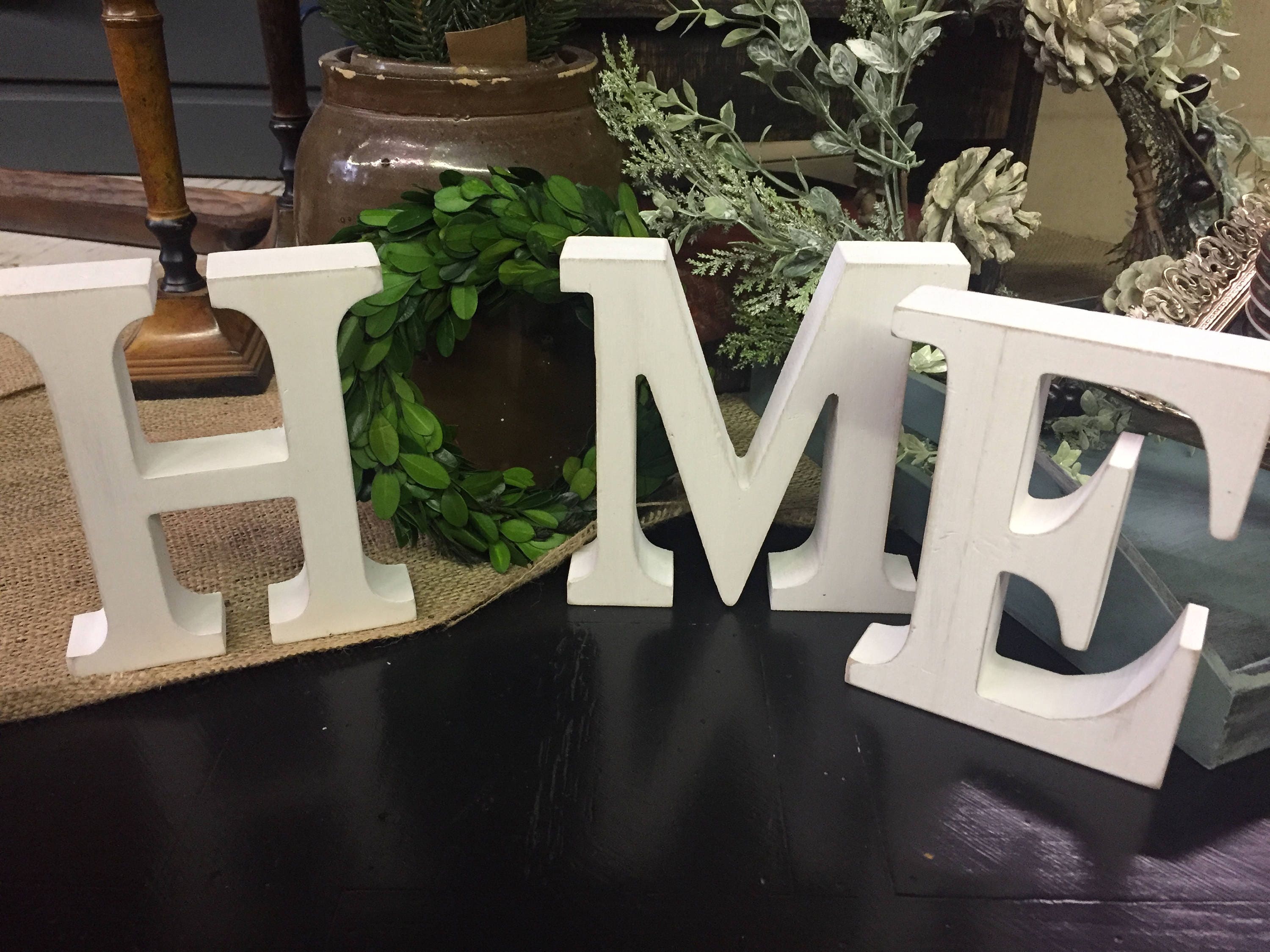 Rustic HOME Letters With Boxwood Wreath, Farmhouse Mantel Decor - Etsy