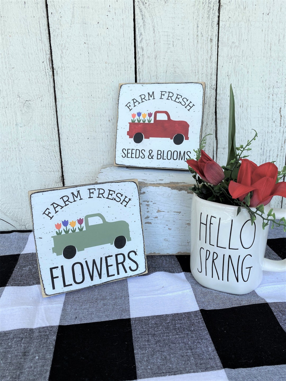Flower Truck Sign, Spring Decor, 5.5" Tiered Tray Sign, Flower Decor ...