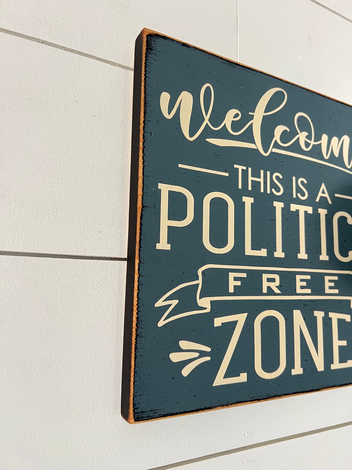 No Politics Sign, Welcome This is a Politics Free Zone 11" X 11" Wood ...
