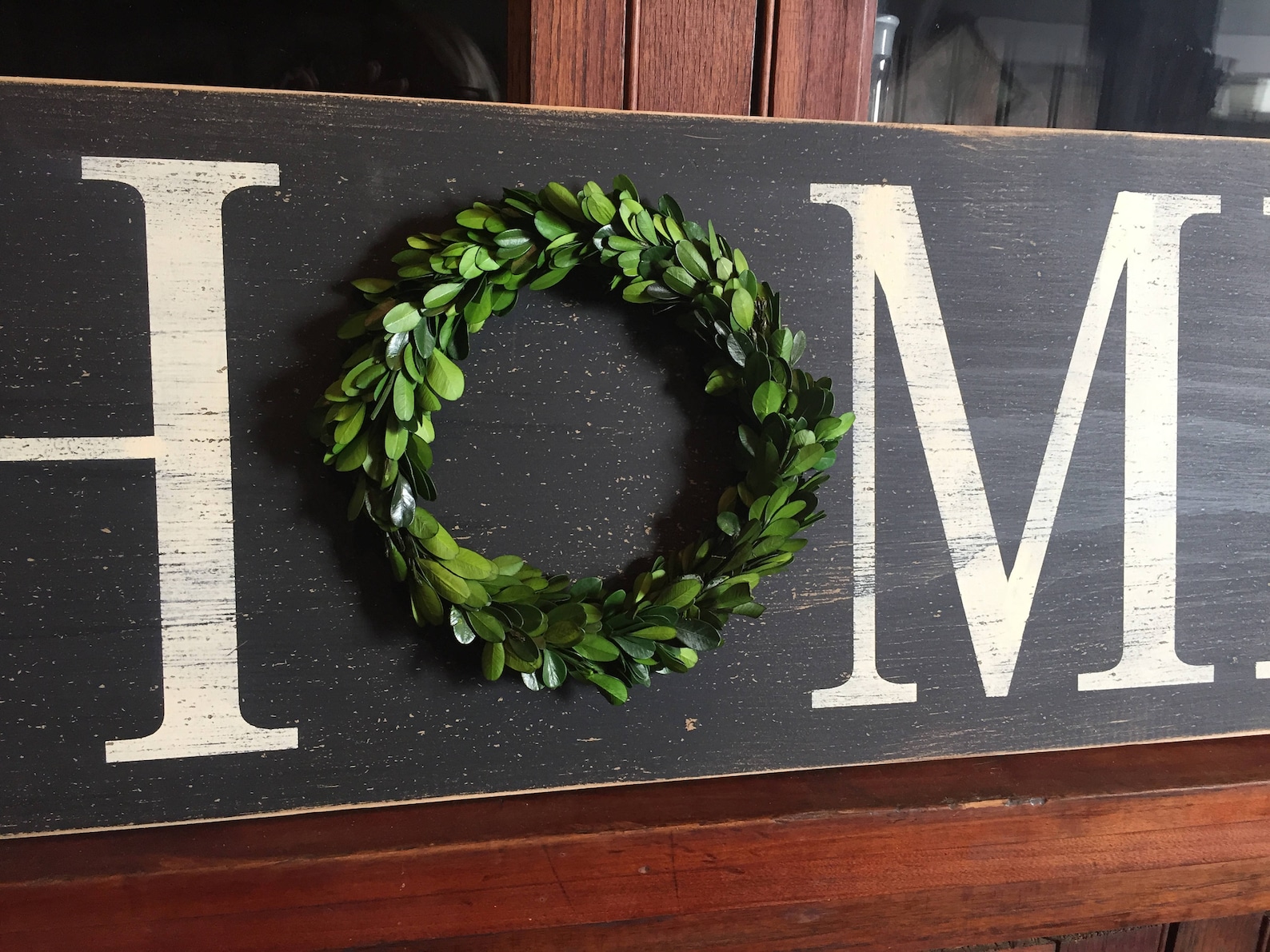 HOME Sign With Preserved Boxwood Wreath, Farmhouse Decor, Fixer Upper ...