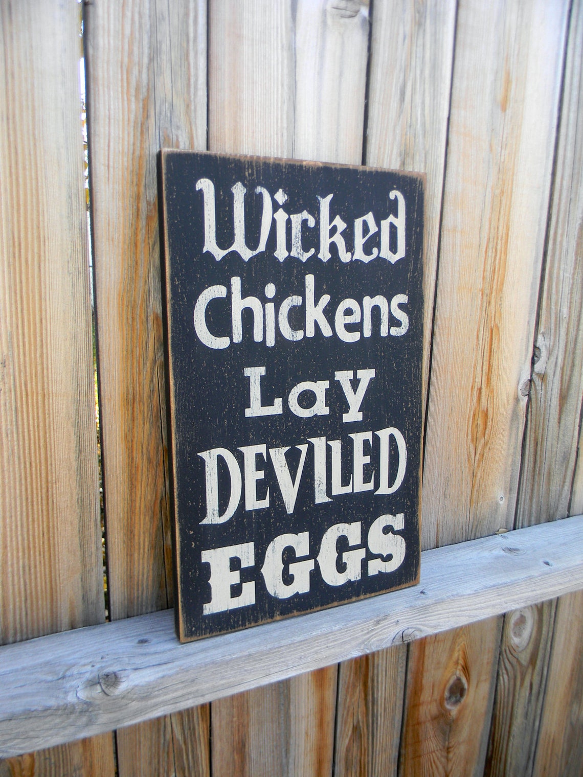 Wicked Chickens Lay Deviled Eggs distressed wood sign | Etsy