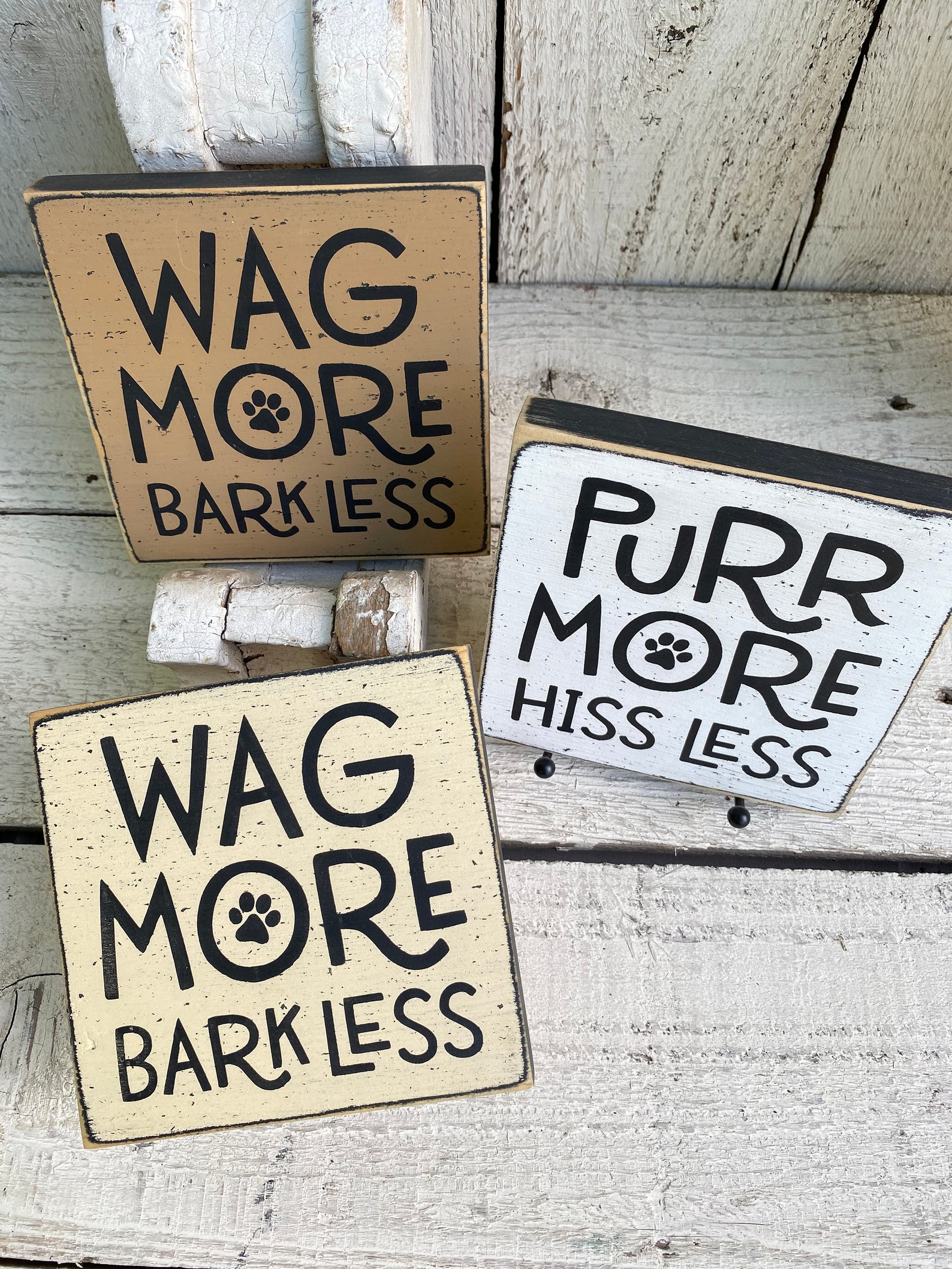 Wag More Bark Less Purr More Hiss Less small 5.5 x | Etsy