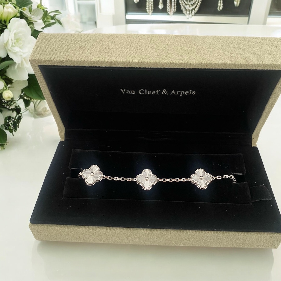 Van Cleef Clover Bracelet, Vintage Alhambra, Sterling Silver Charm ...