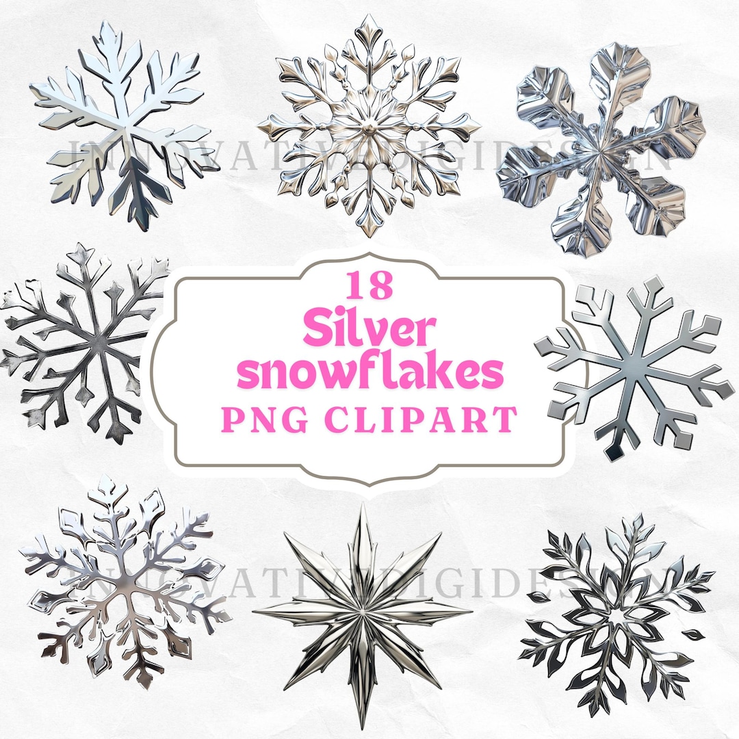 Snowflake Clipart,silver Snowflake,clipart Bundle,png Files,transparent ...