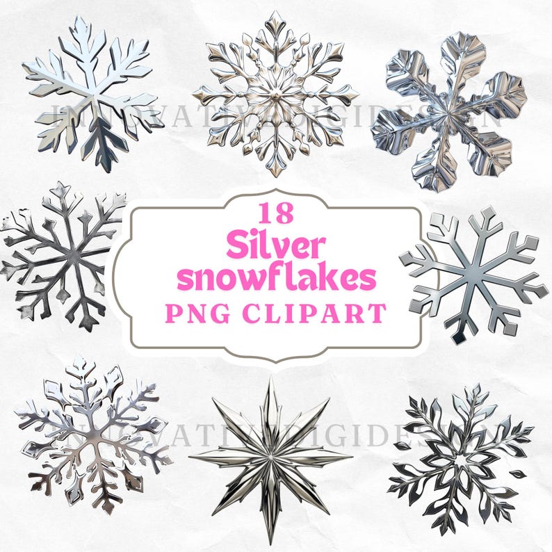Snowflake Clipart,silver Snowflake,clipart Bundle,png Files,transparent ...