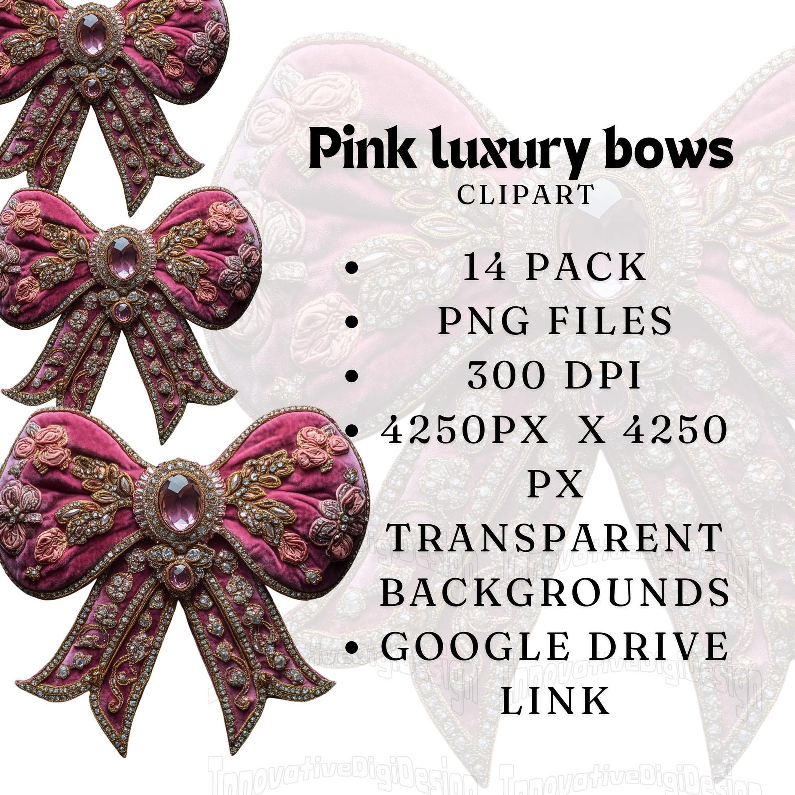 Pink Rococo Bows, 14 PNG FILES. Bow Clipart,bow Images,bow Illustration ...