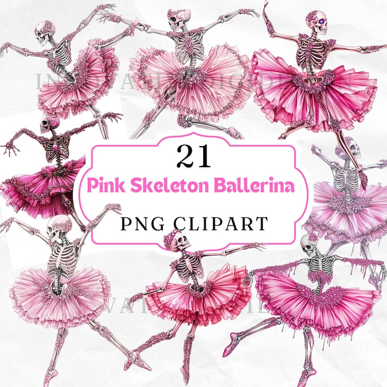 Skeleton Ballerina Clipart, Pink Tutu Watercolour, Spooky Illustration ...