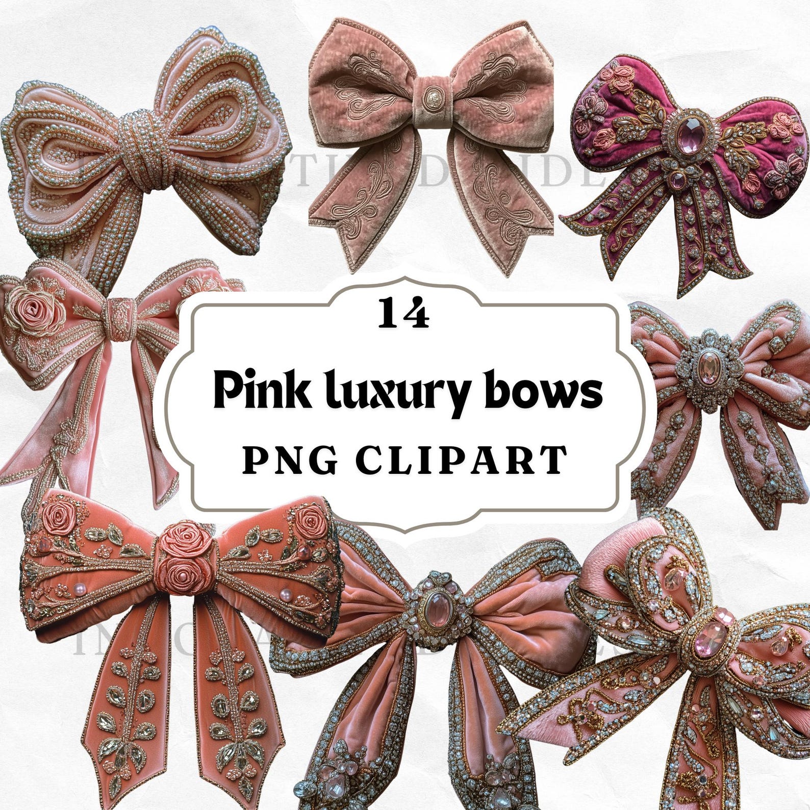 Pink Rococo Bows, 14 PNG FILES. Bow Clipart,bow Images,bow Illustration ...