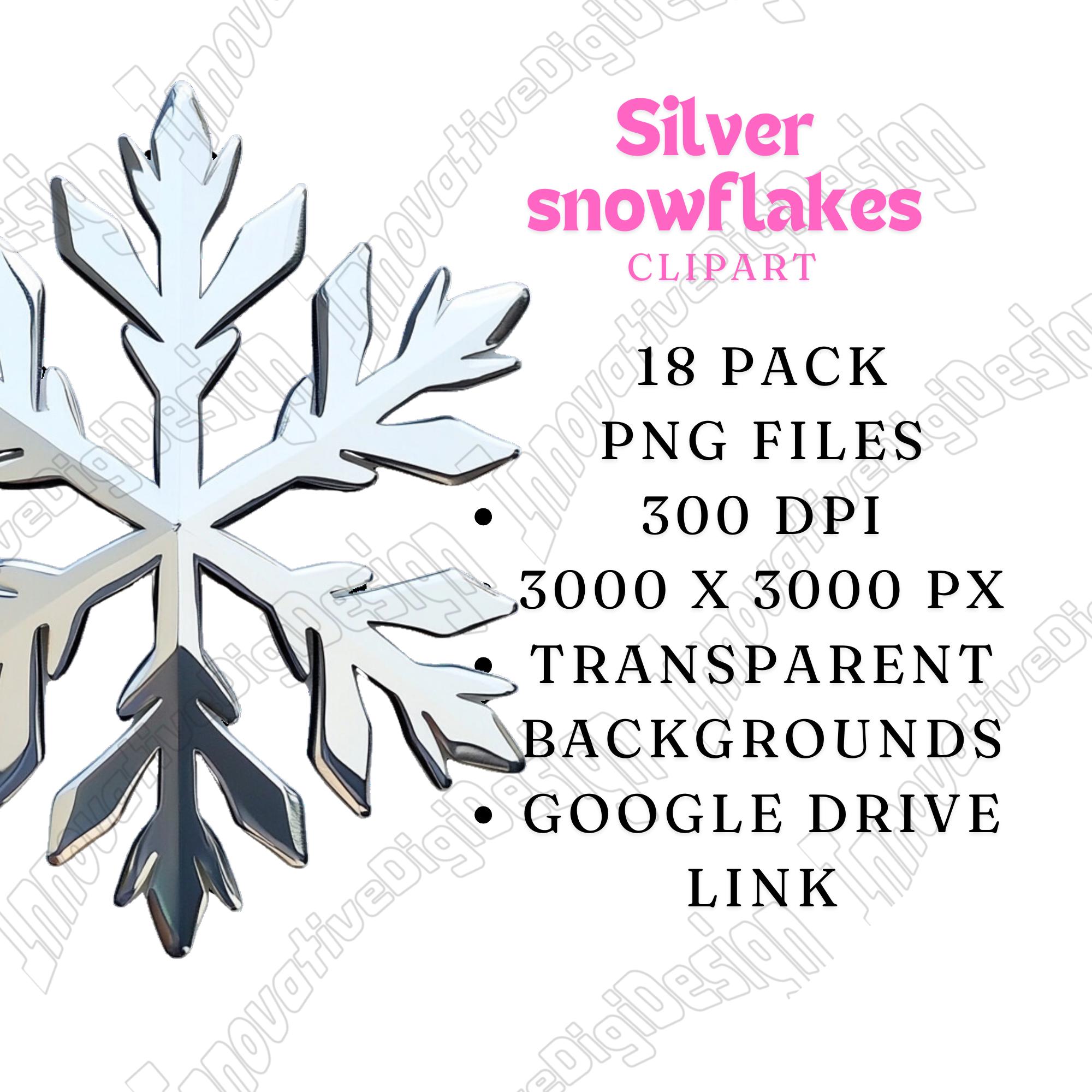 Snowflake Clipart,silver Snowflake,clipart Bundle,png Files,transparent ...