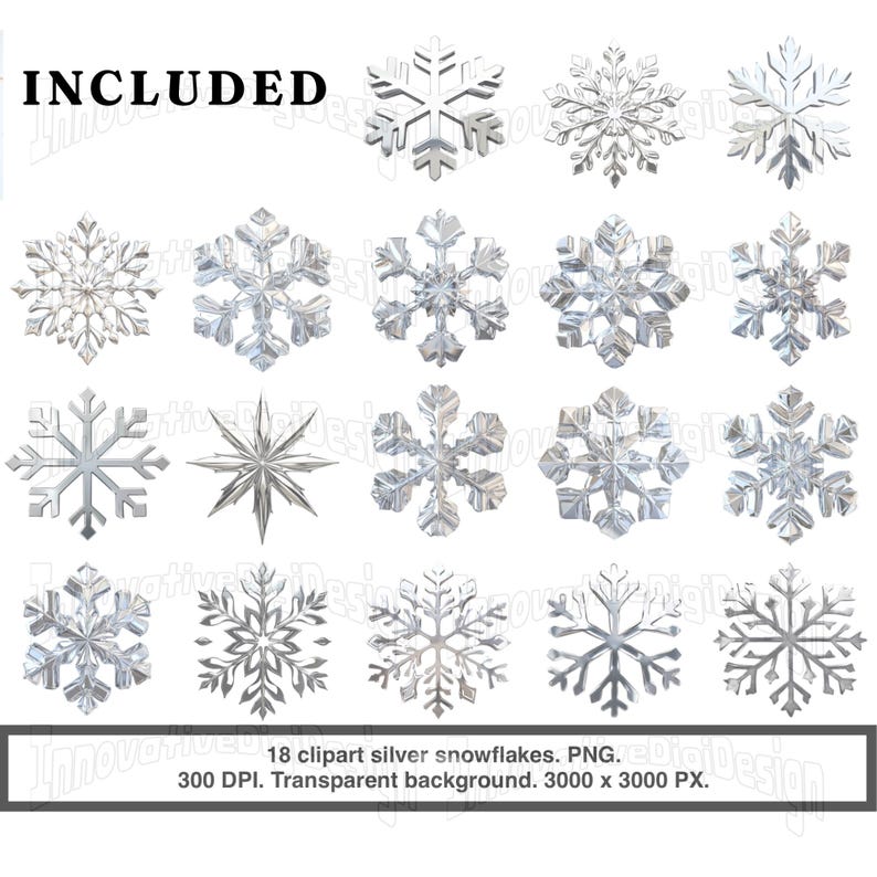 Snowflake Clipart,silver Snowflake,clipart Bundle,png Files,transparent ...