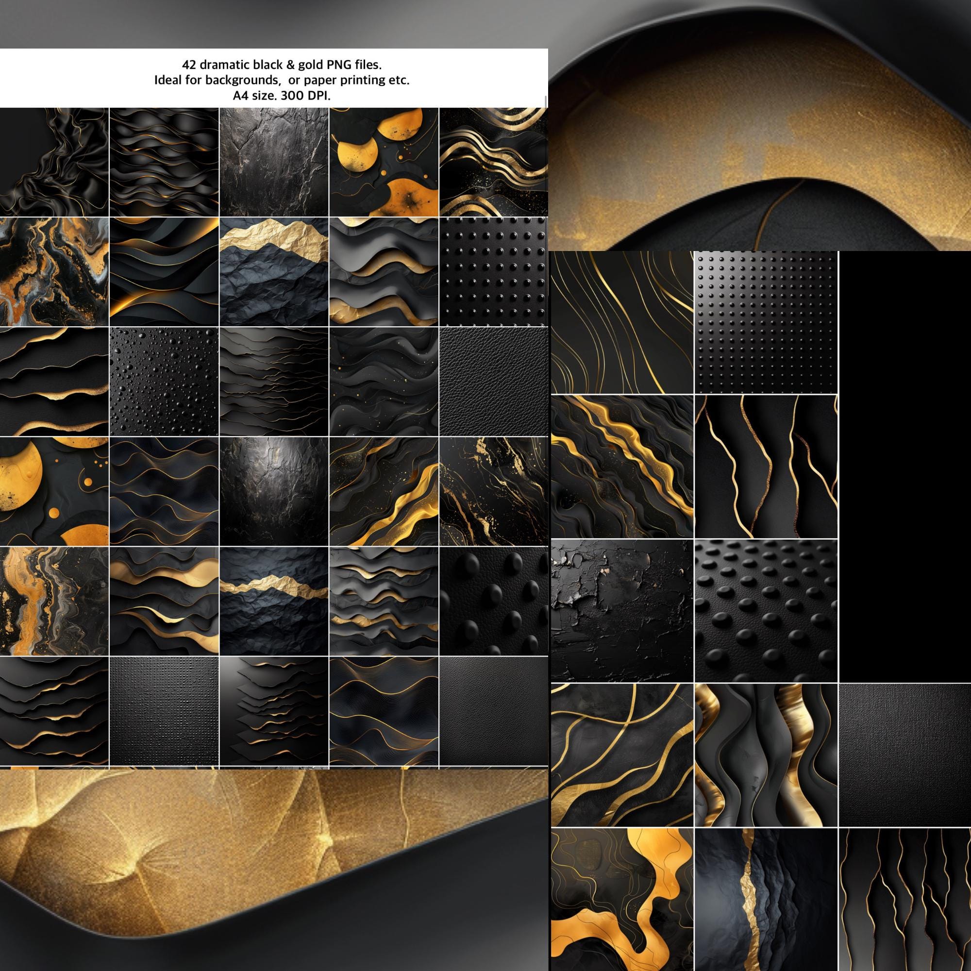 Black Gold Digital Backgrounds. PNG Bundle,a4 Paper Print,digital ...