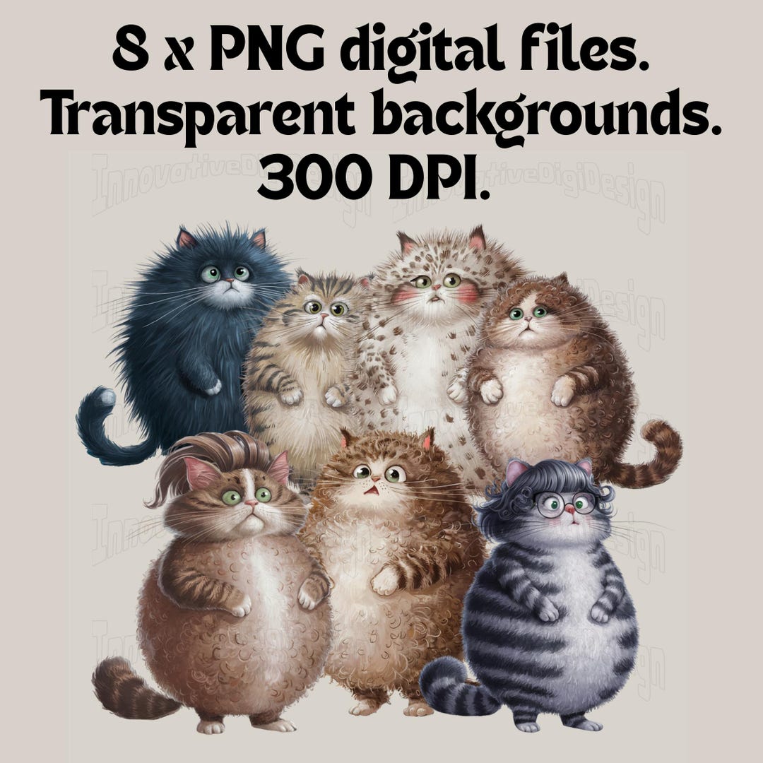 Funny Cat Clipart Bundle, Humorous PNG Files,sublimation Digital ...