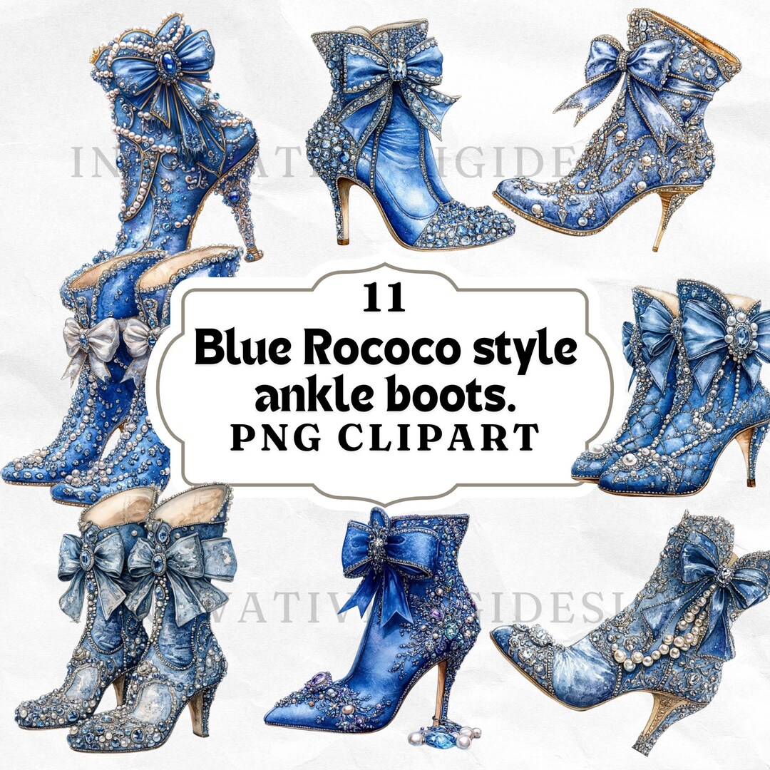 Blue Watercolour Drawing, Rococo Baroque Boots. Fashion Illustration ...