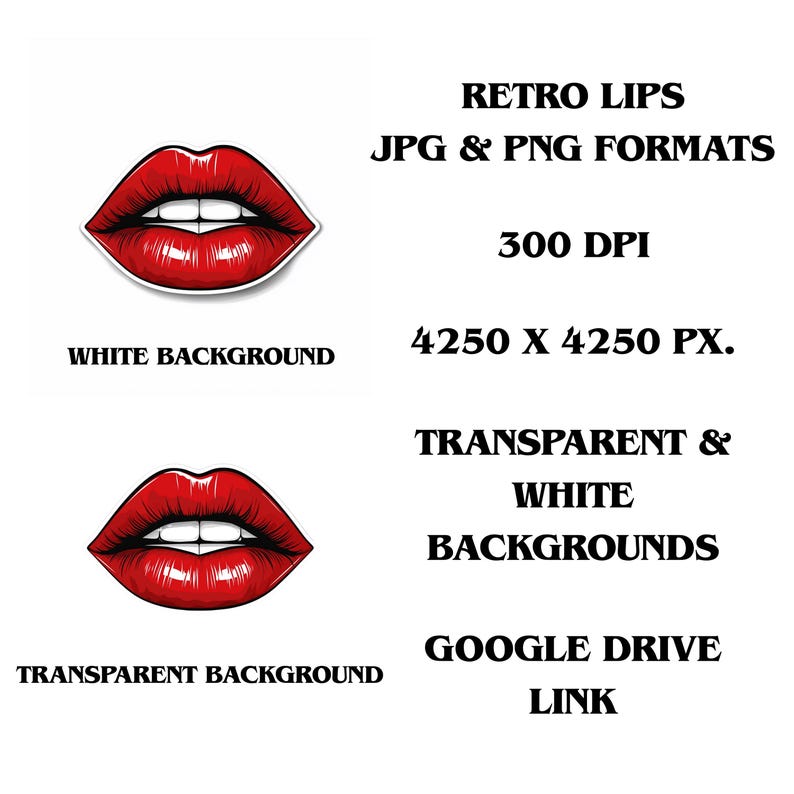 Retro Clipart Red LIPS. Printable Png & Jpg. Vintage Pop Art,retro ...