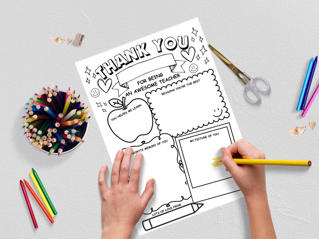 Printable Teacher Appreciation Worksheet. Kids Thank You Page,end of ...