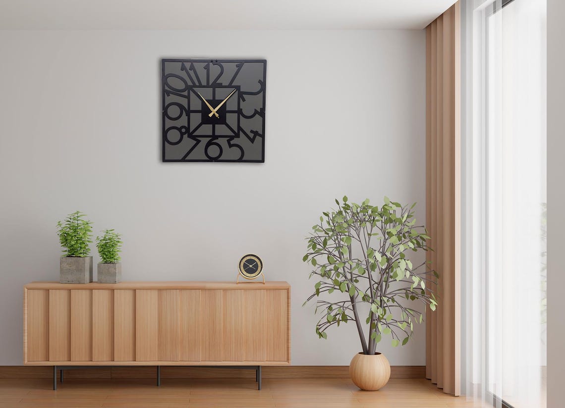 Large Square Wall Clock, Oversized Wall Clock, Minimalist Clock, Black Wall Clock, Metal Wall ...
