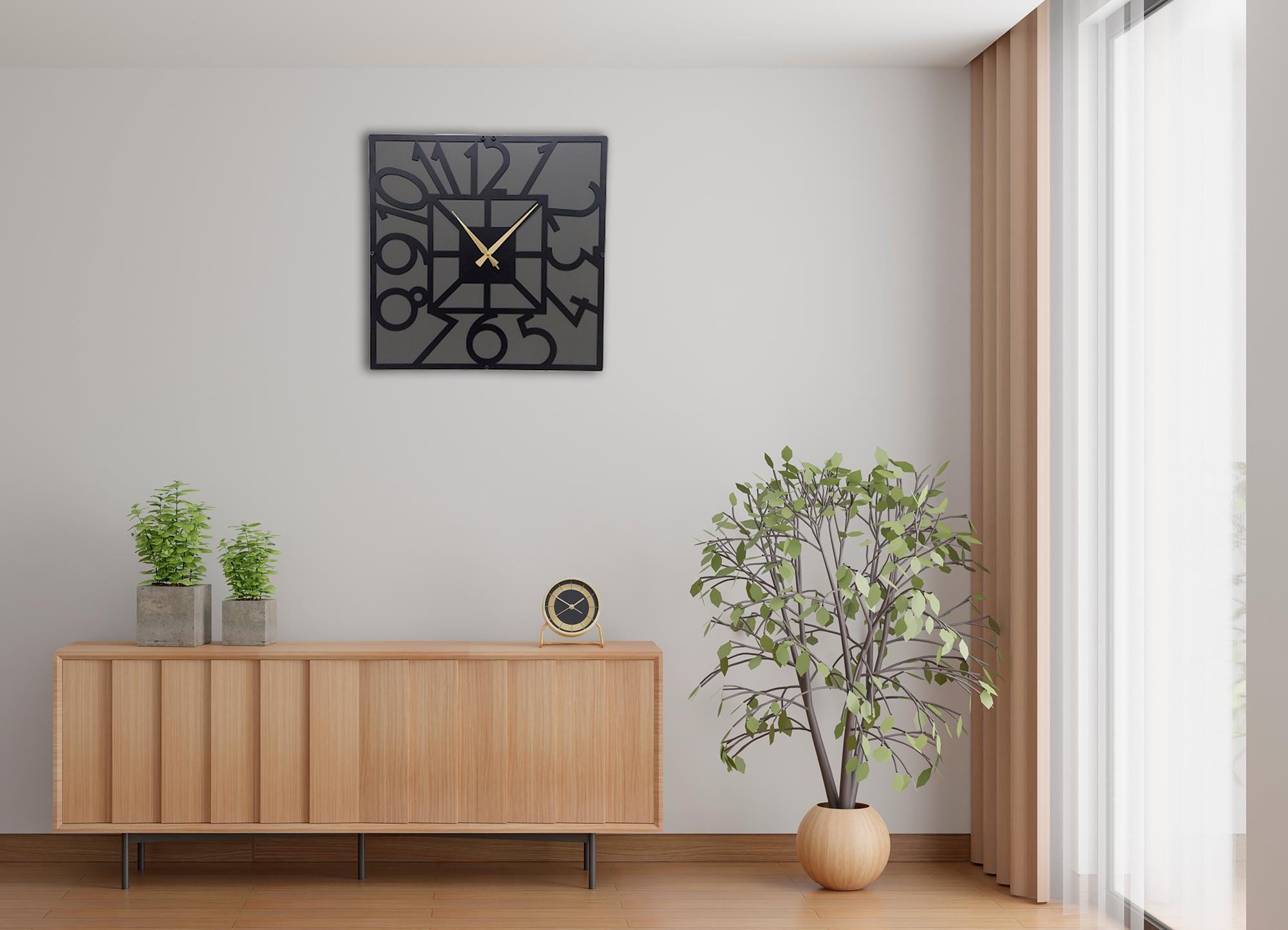 Large Square Wall Clock, Oversized Wall Clock, Minimalist Clock, Black ...