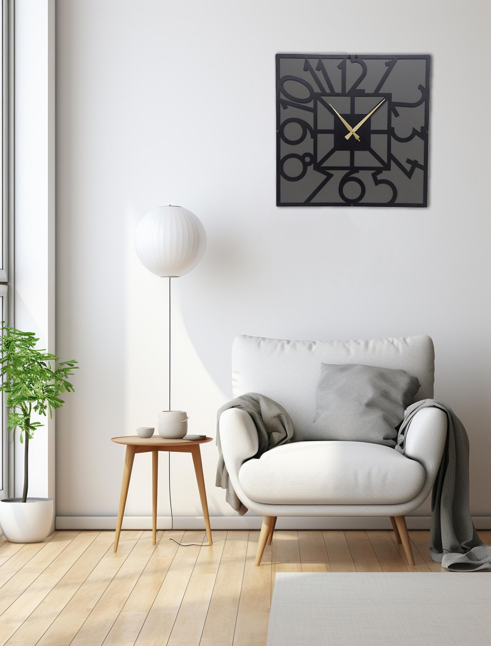 Large Square Wall Clock, Oversized Wall Clock, Minimalist Clock, Black ...