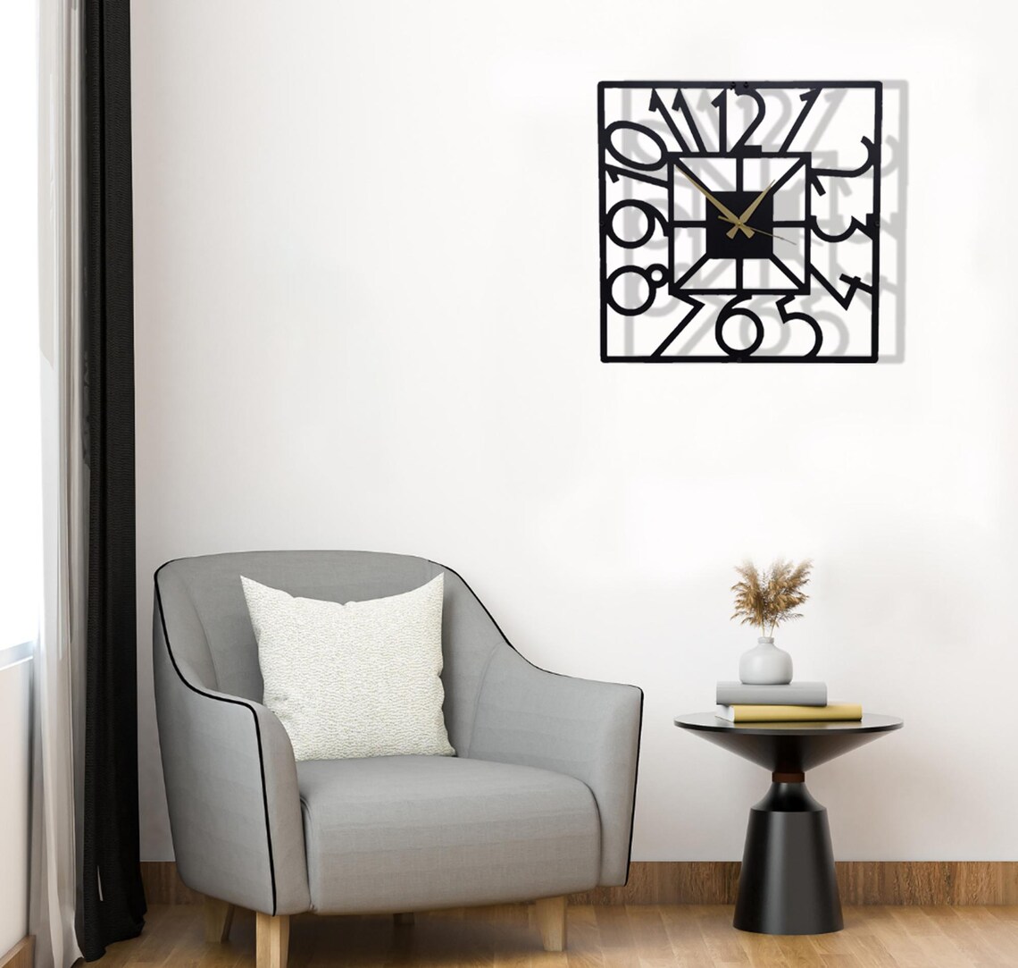 Square Design Large Latin Numeral Metal Wall Clock, Square Wall Decor ...