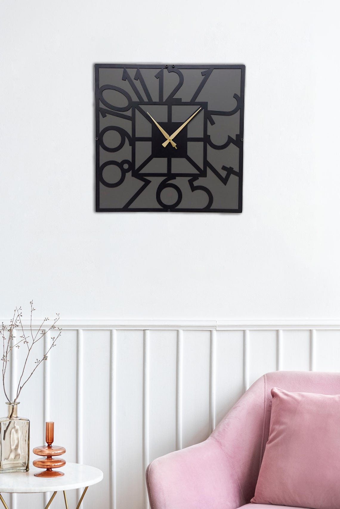 Large Square Wall Clock, Oversized Wall Clock, Minimalist Clock, Black Wall Clock, Metal Wall ...