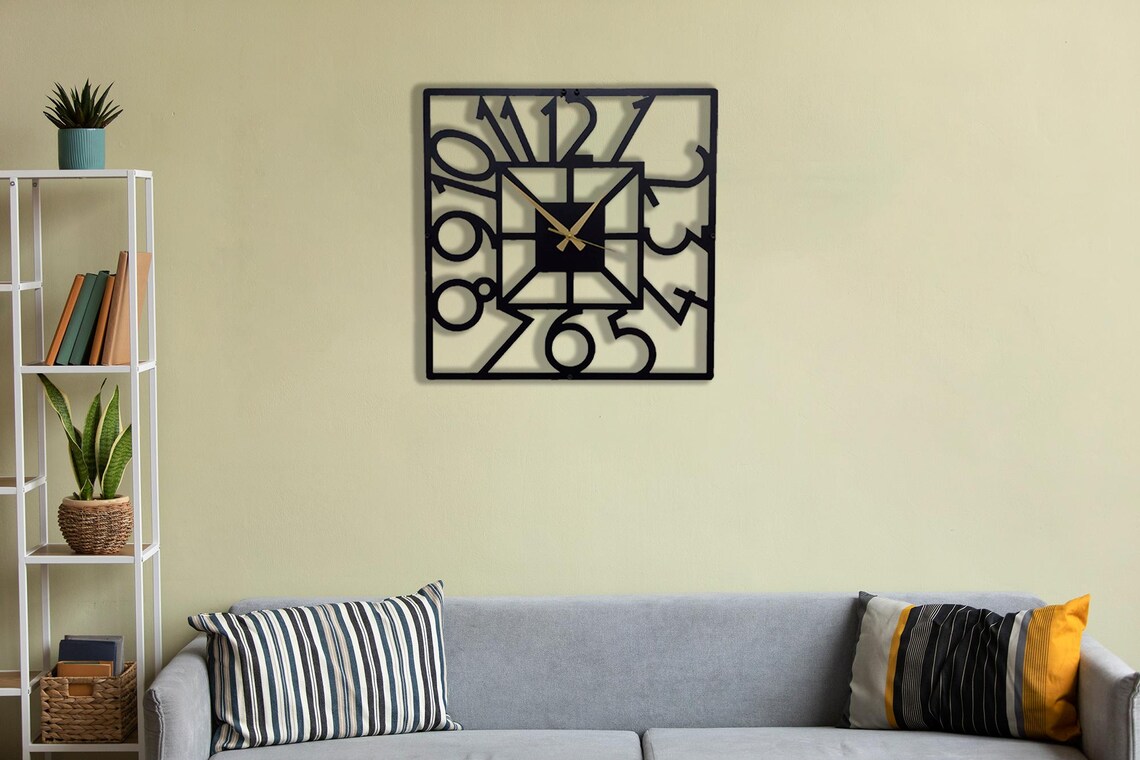 Square Design Large Latin Numeral Metal Wall Clock, Square Wall Decor ...