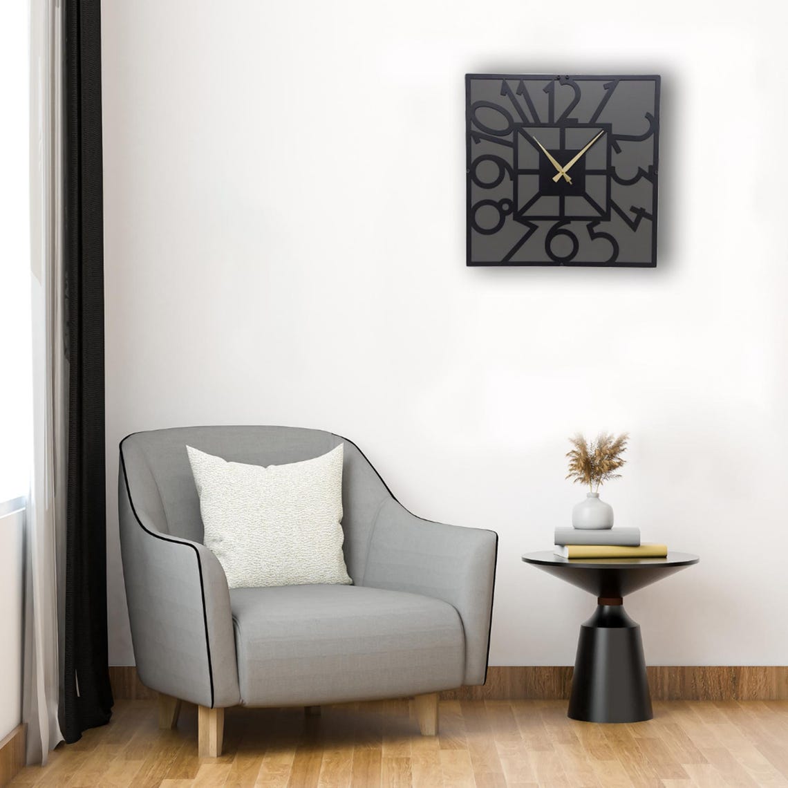 Large Square Wall Clock, Oversized Wall Clock, Minimalist Clock, Black ...