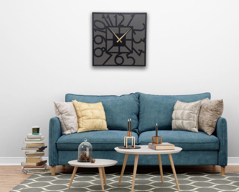 Large Square Wall Clock, Oversized Wall Clock, Minimalist Clock, Black ...