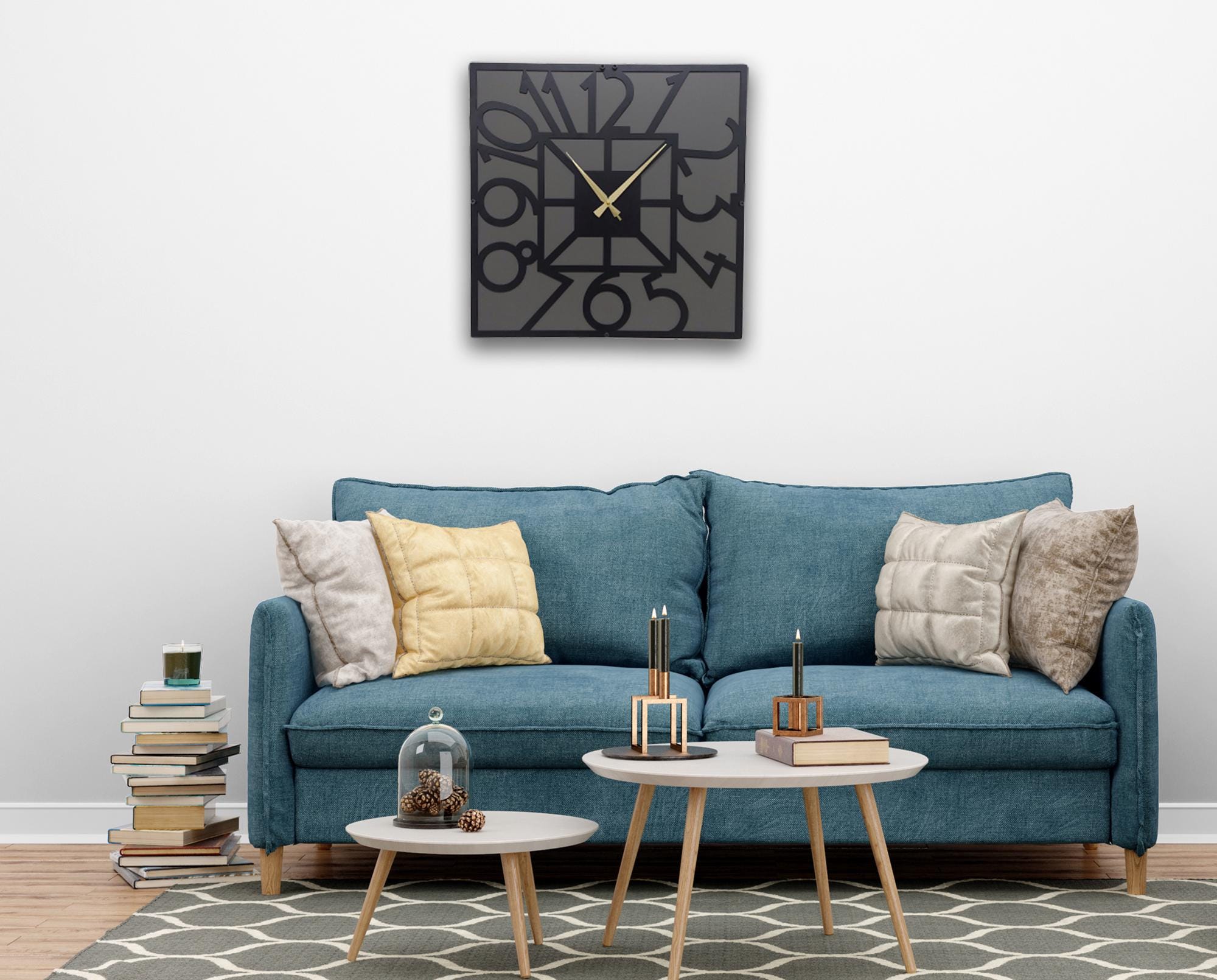 Large Square Wall Clock, Oversized Wall Clock, Minimalist Clock, Black ...