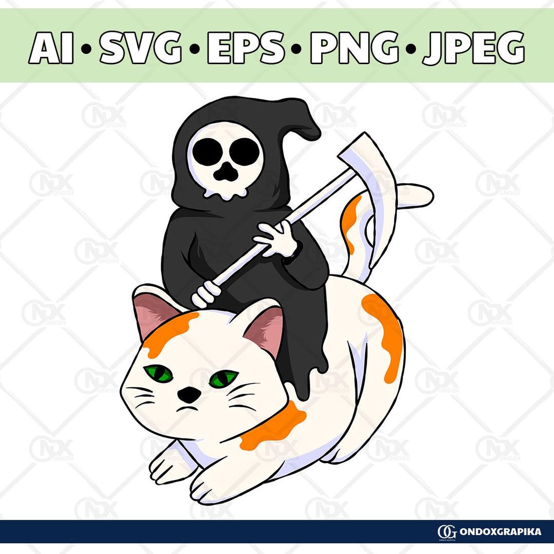 Halloween Grim Reaper Riding Cat Svg, Grim Reaper Svg, Grim Reaper ...