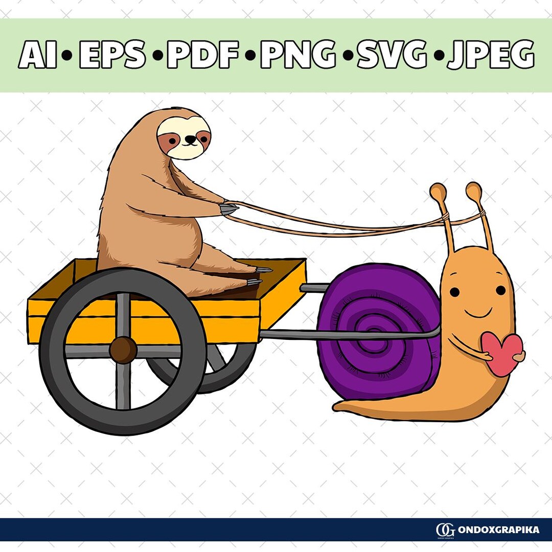 Vector Illustration Sloth Riding a Snail Svg, Funny Sloth Riding a ...