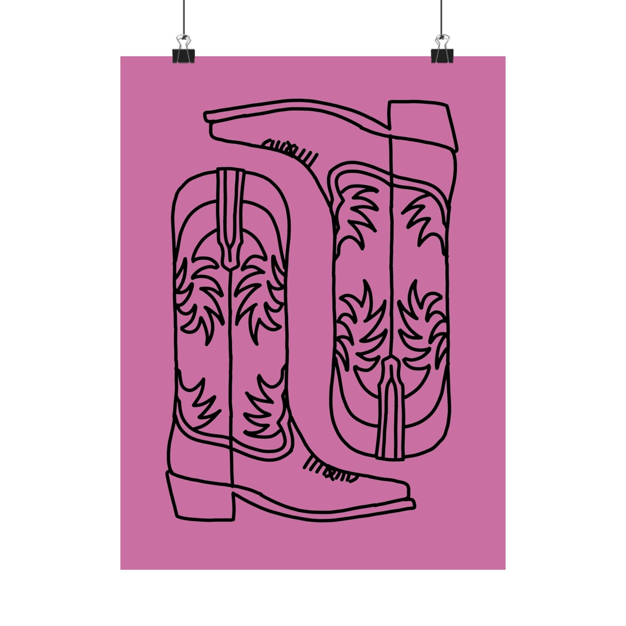 Cowboy Boot Poster on Pink, Matte Posters, Western Inspired Pink Art - Etsy