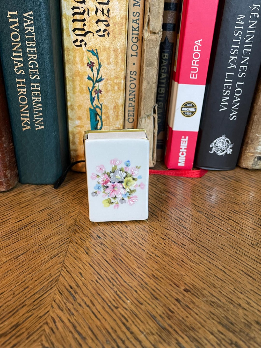 Vintage Brass and Porcelain Matchbox Cover With a Floral Motif - Etsy