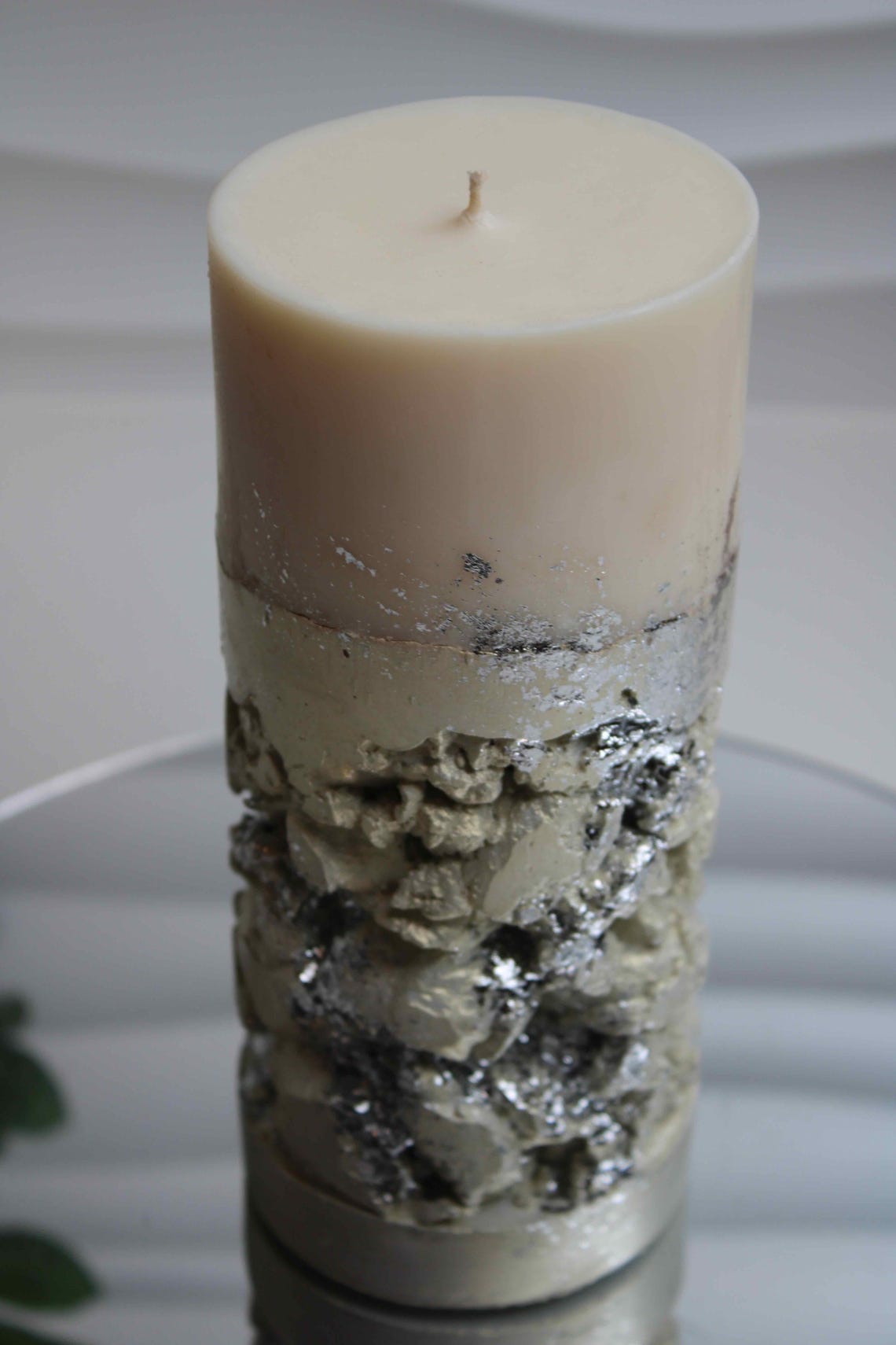 Elegant White Concrete Candle With Silver Leaf - Eco-friendly ...