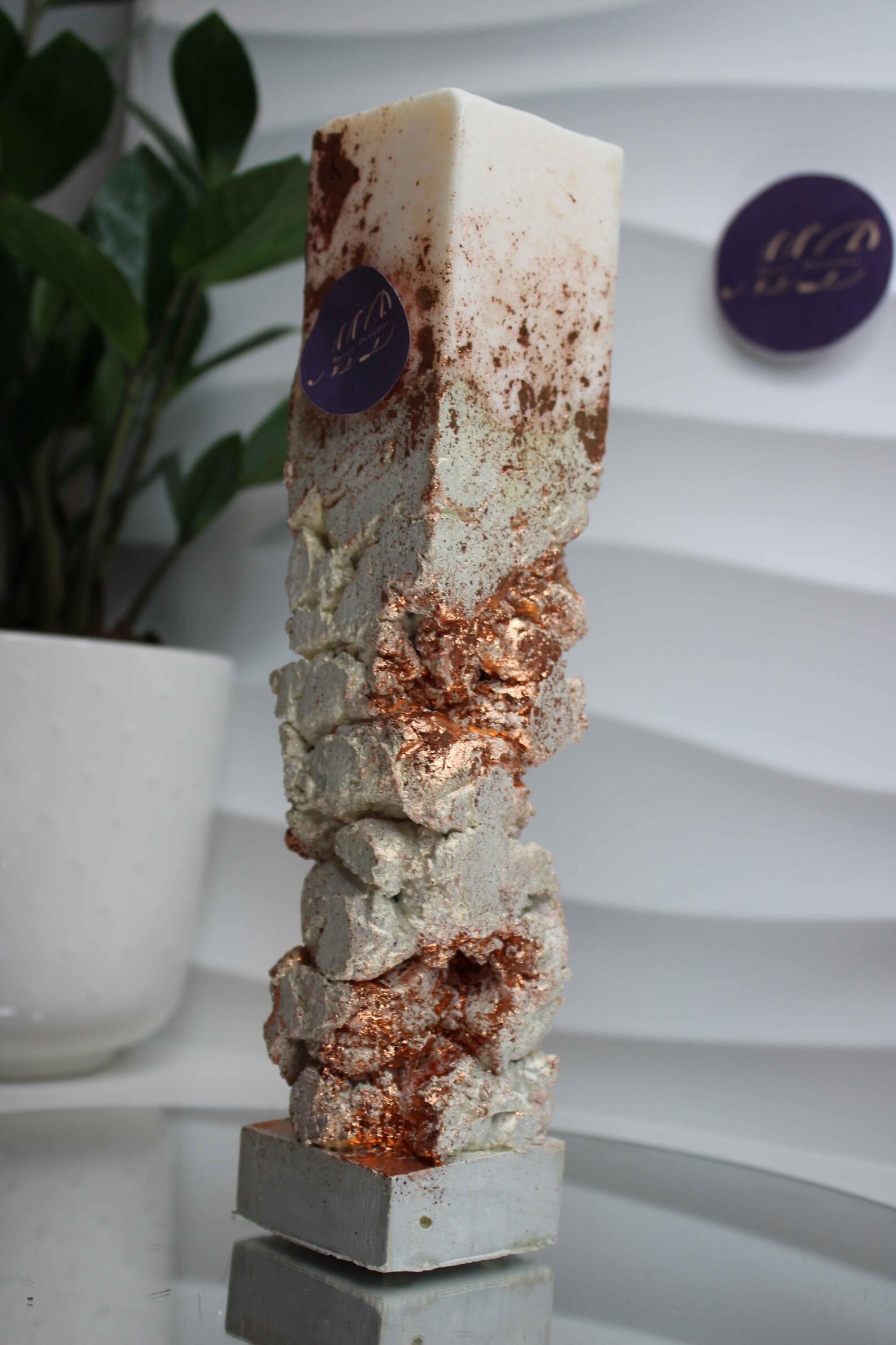 Elegant White Concrete Candle With Gold Leaf: Eco-friendly, Minimalist ...