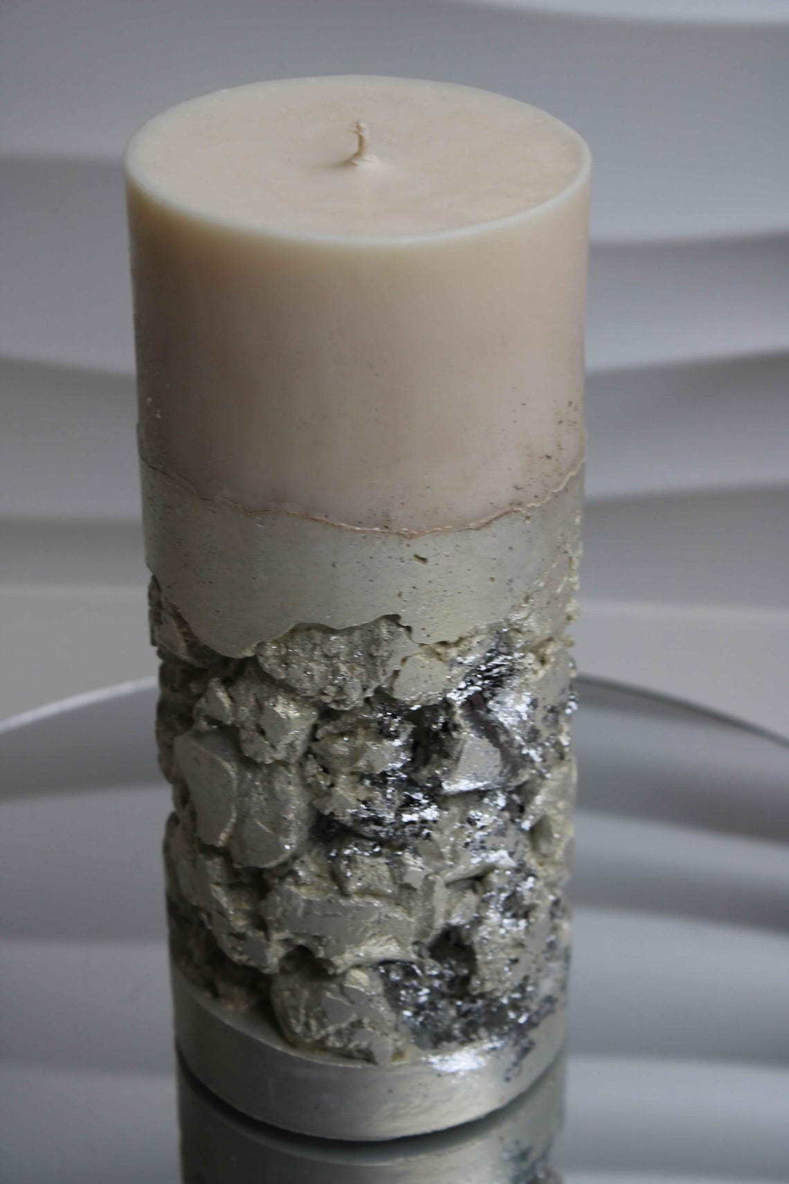 Elegant White Concrete Candle With Silver Leaf - Eco-friendly ...
