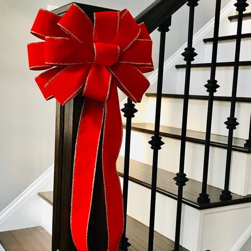 Indoor Outdoor Berry Red Velvet Christmas Wreath Bow Wired Etsy
