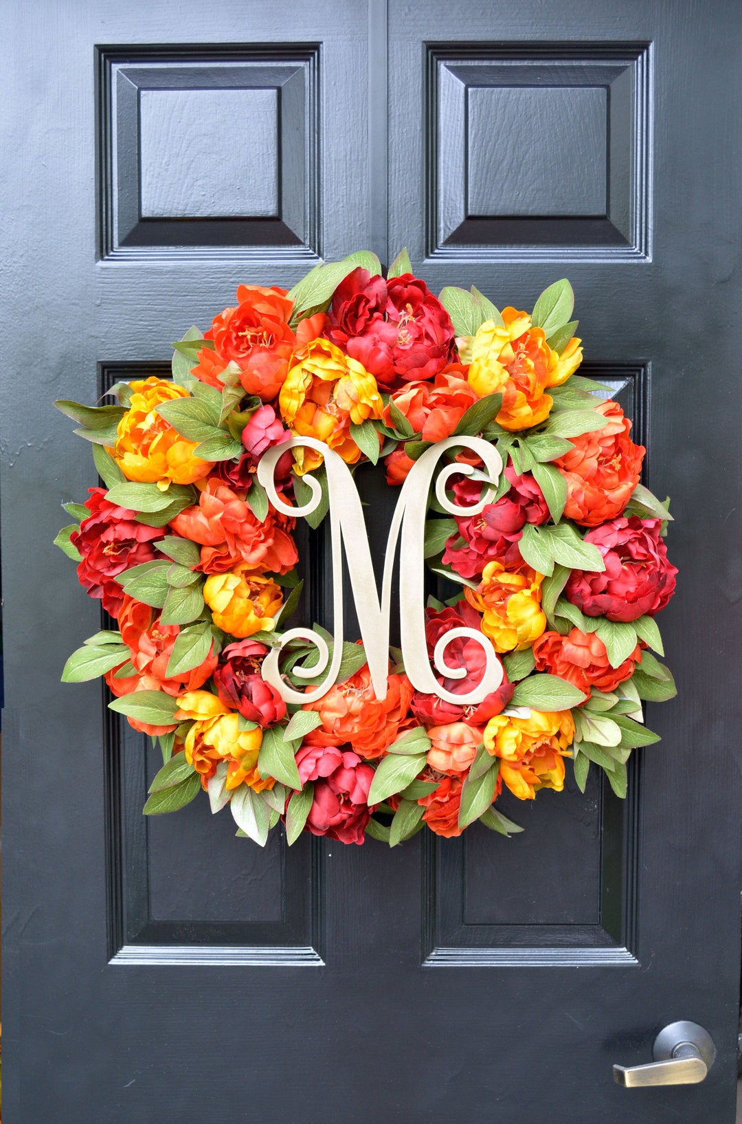 Fall Colors Peony Fall Wreath: Autumn Front Door Decor With Custom ...